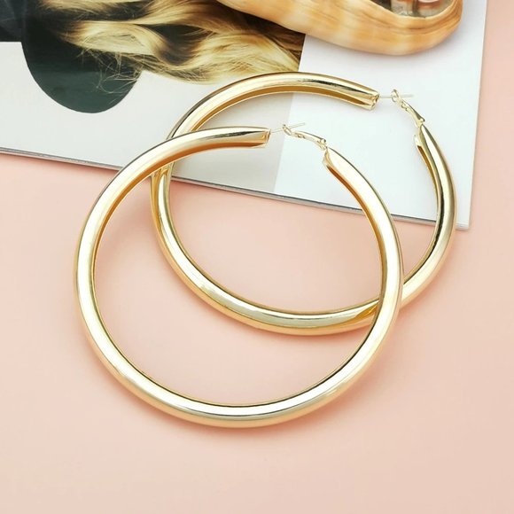 Jewelry | Big Large Metal Hoop Earrings 95 Mm Round Chunky Statement ...